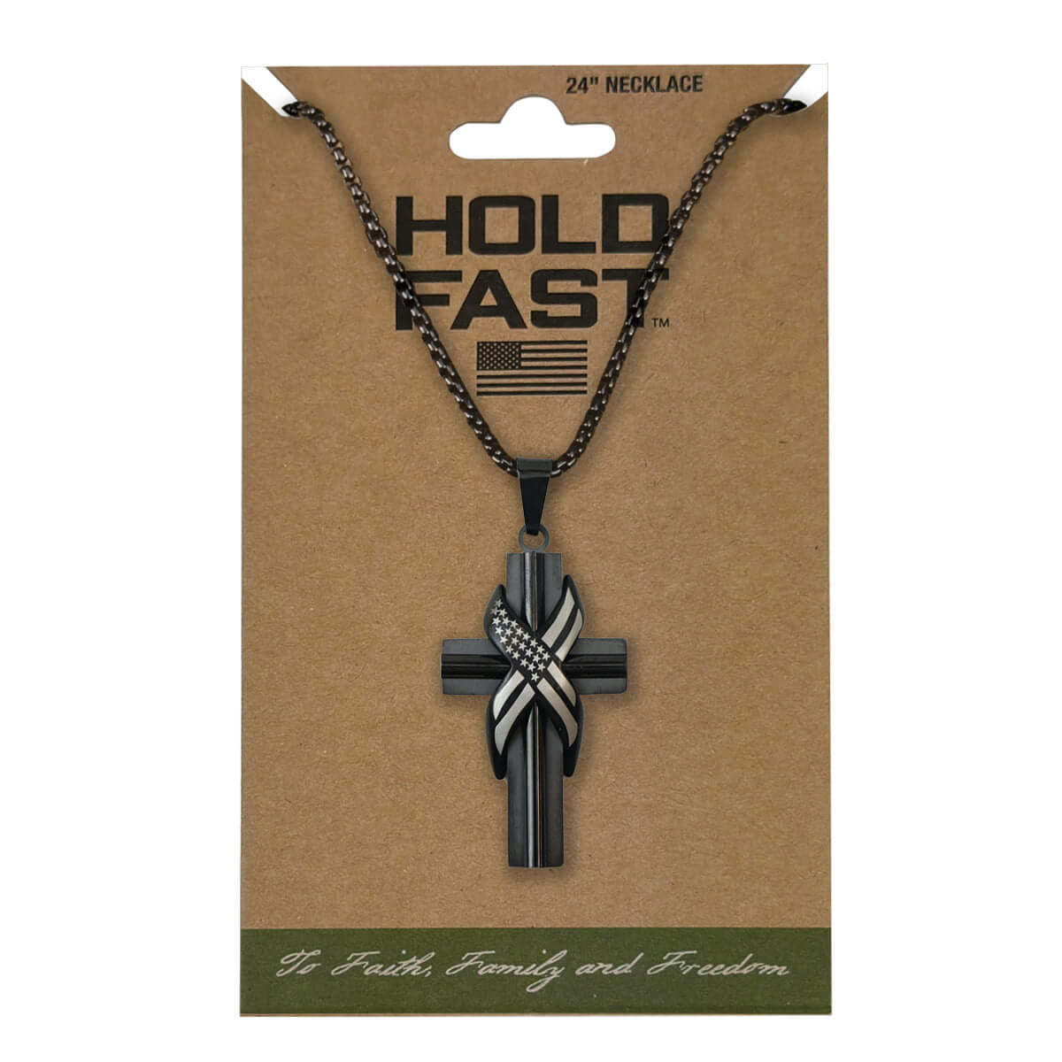 Wrapped Flag Cross Mens Necklace – We Hold Fast